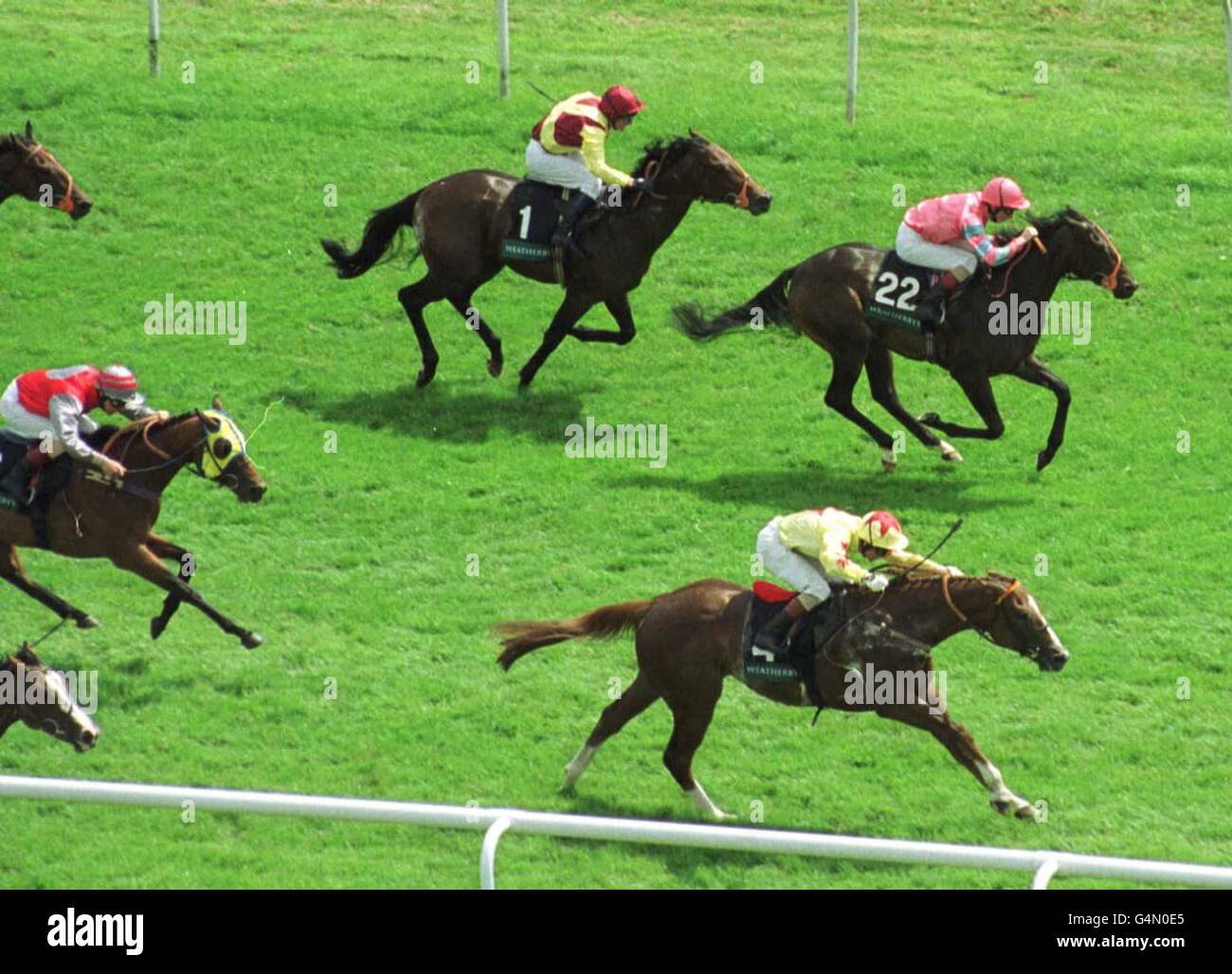 John Stack riding Don Puccini (No 4) wins the Weatherbys Super Sprint ...