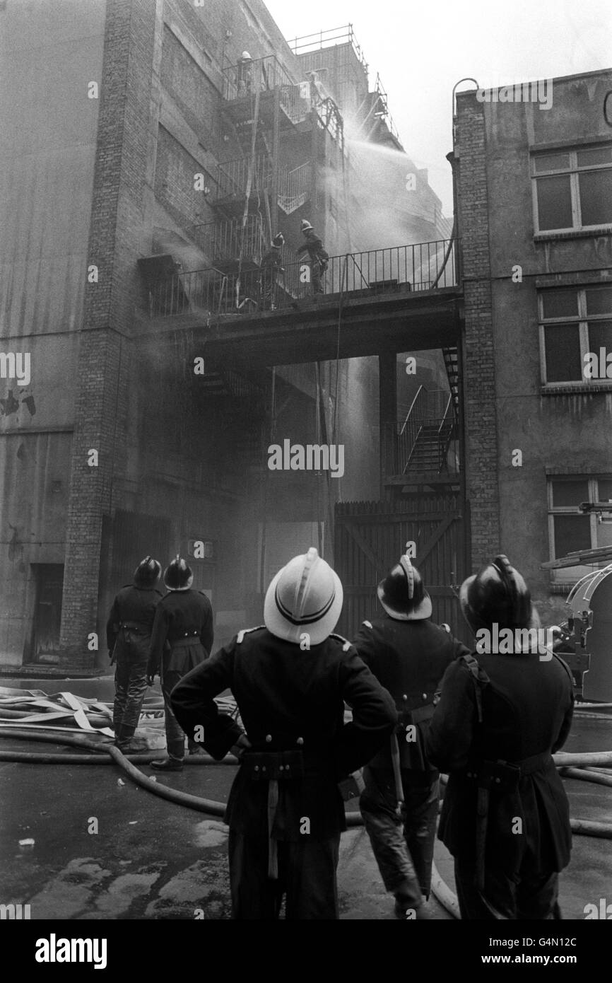 Firemen still at work on the disused cold storage depot at Willson's ...