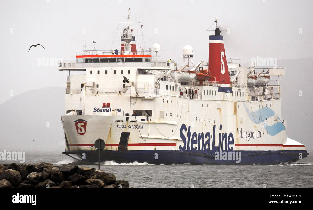 A ferry arrives at the Stena Line port in Stranraer that will close ...
