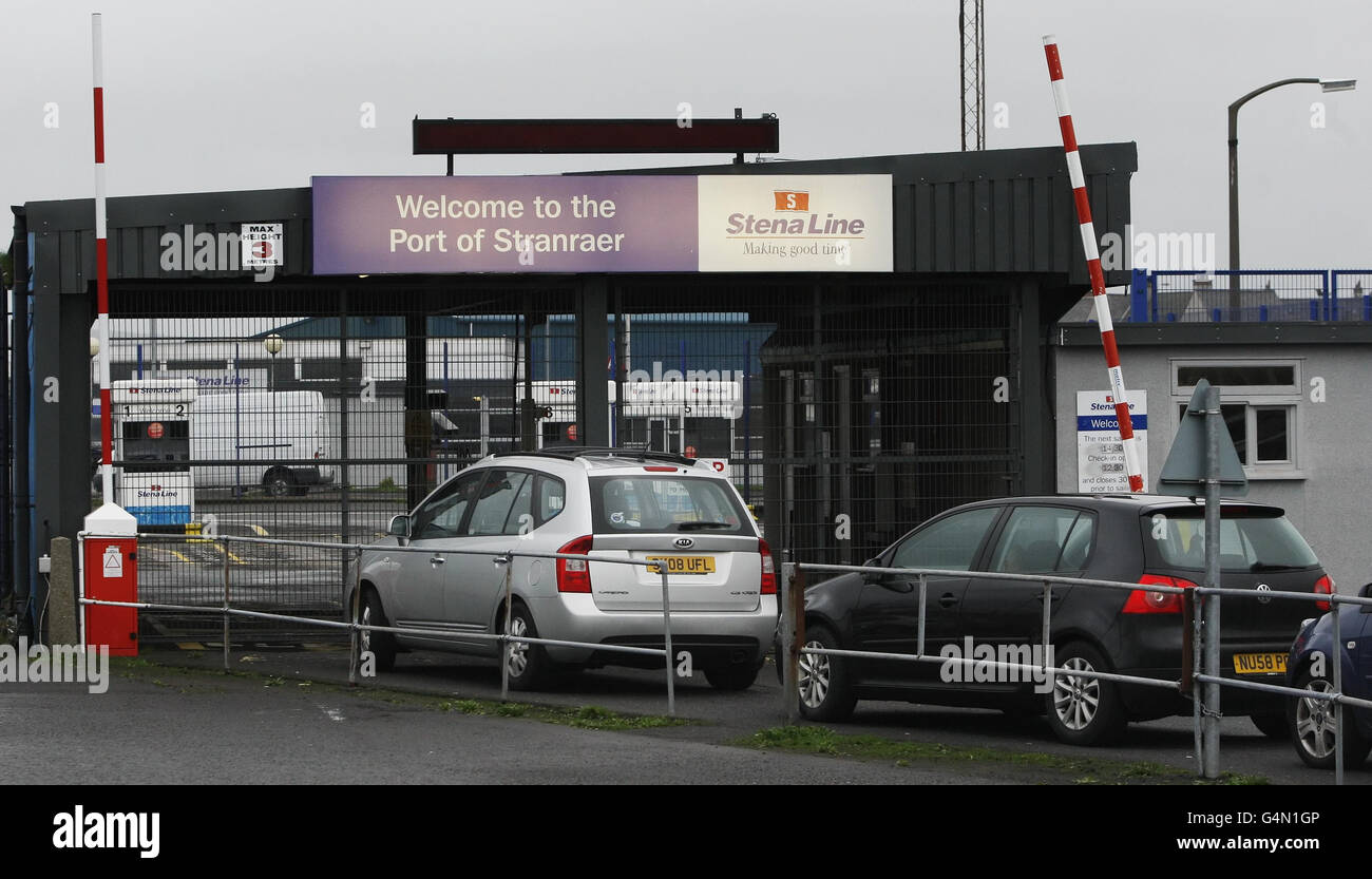 Cars wait at the Stena Line port at Stranraer that will close this ...