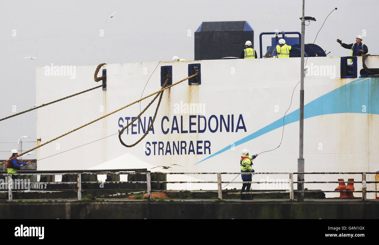 A ferry arrives at the Stena Line port in Stranraer that will close ...