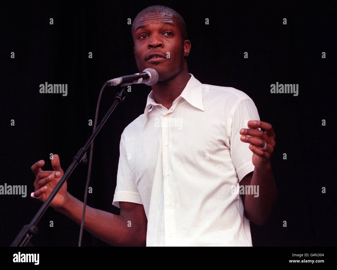 Soul Singer Lyndon David Hall on stage in London's Hyde Park, one of ...