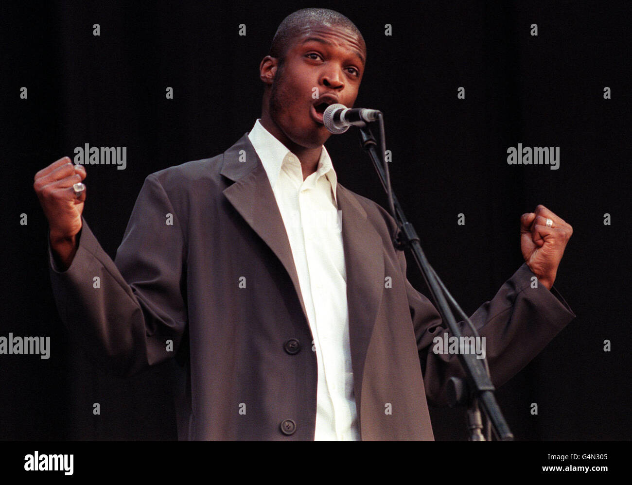Soul Singer Lyndon David Hall on stage in London's Hyde Park, one of ...