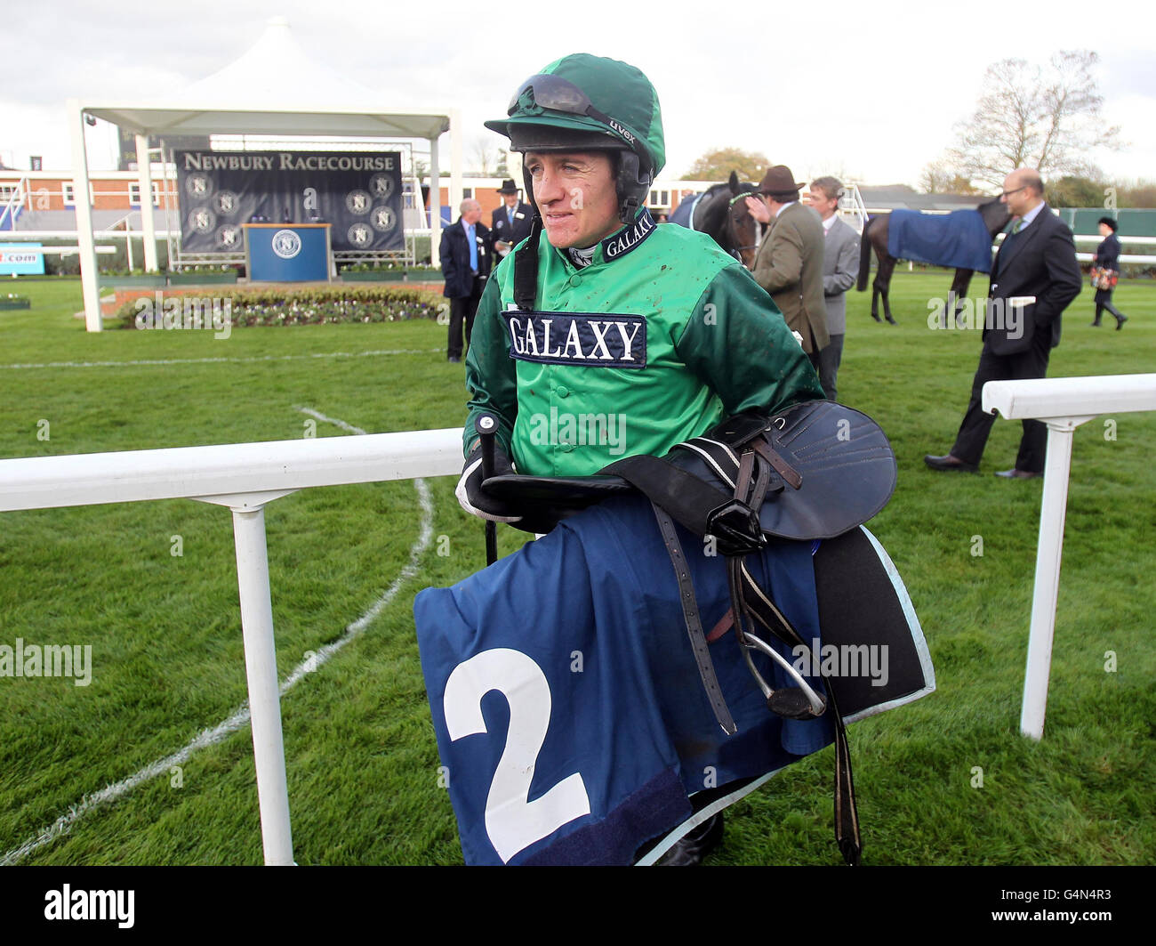 Jockey Barry Geraghty makes his way in after the The Burges Salmon ...