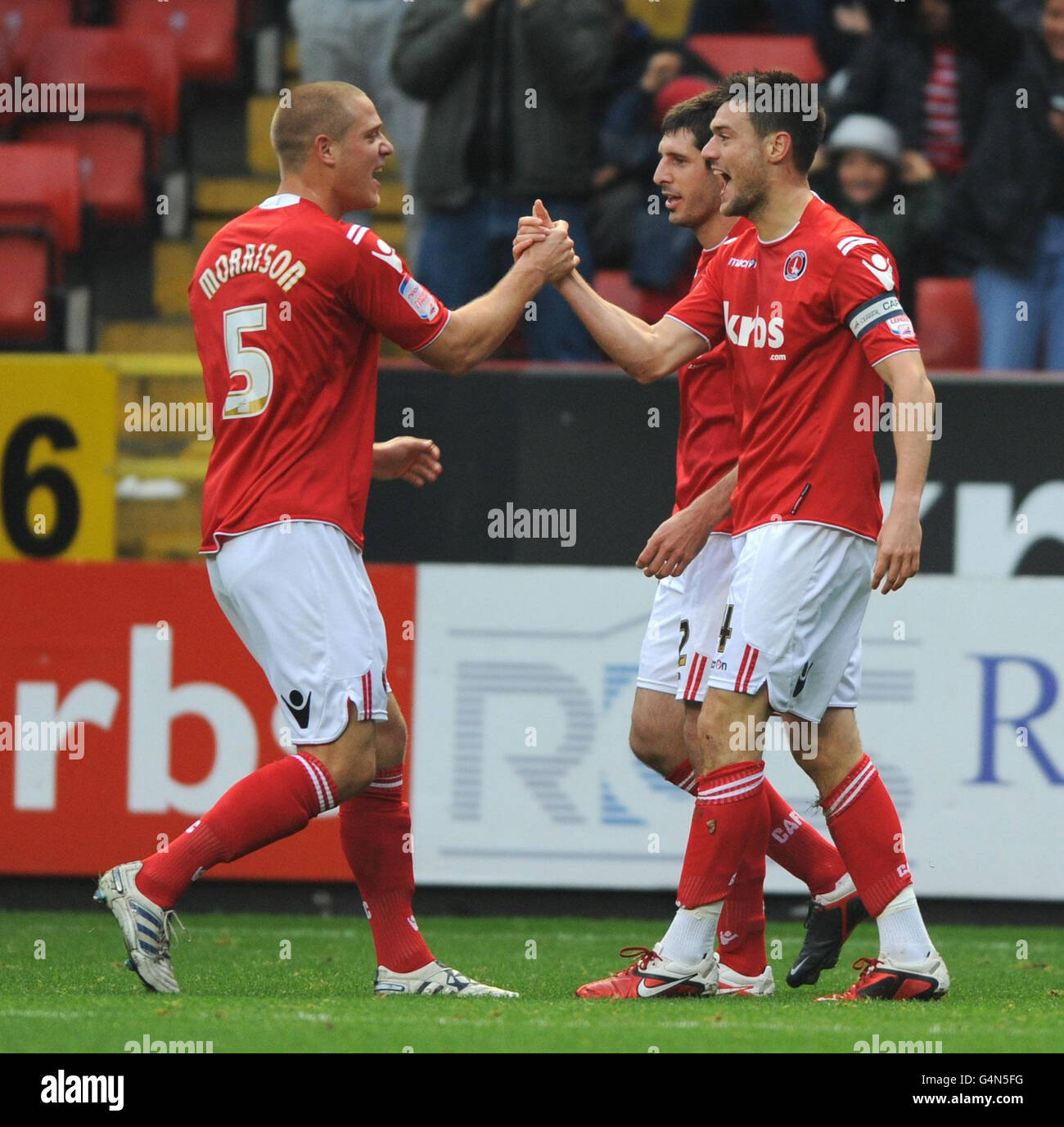 Charlton Athletic's Johnnie Jackson (right) celebrates scoring his side ...