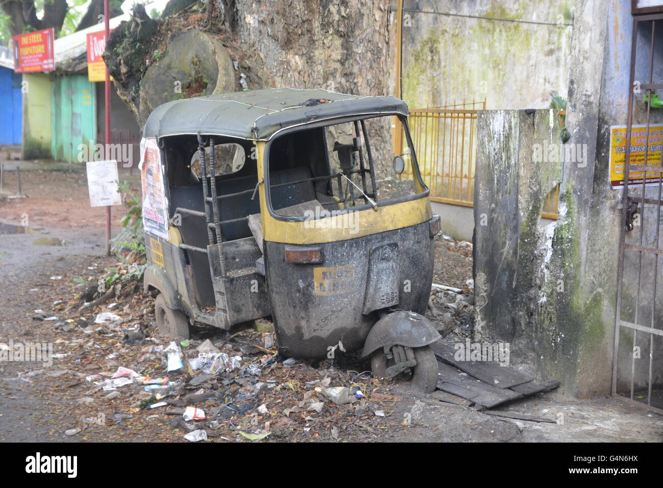 Mumbai, India - November 1, 2015 - Destroyed Tuk-tuk in slum in Mumbai ...