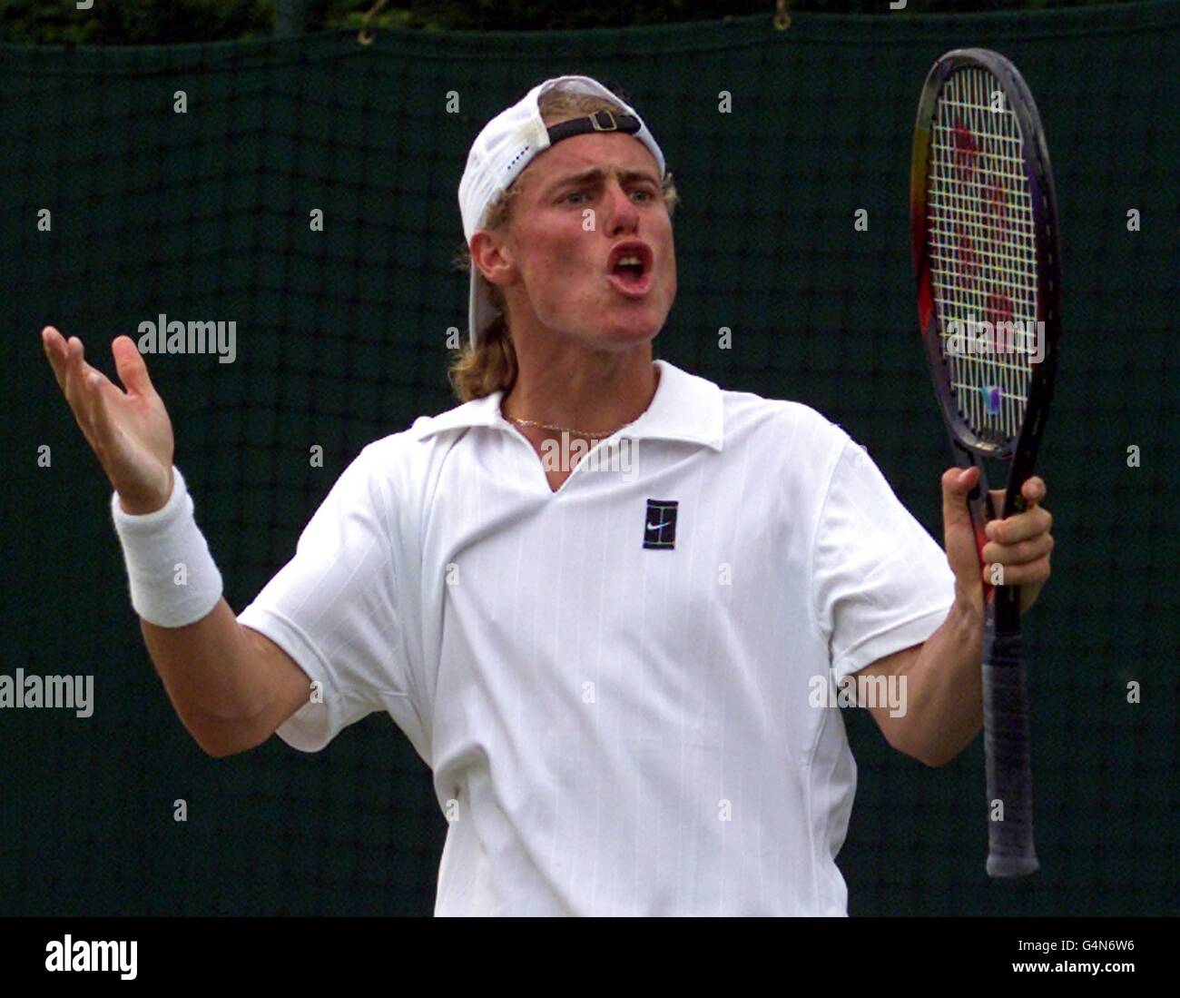 Lleyton Hewitt shows his disapproval during his second round match ...
