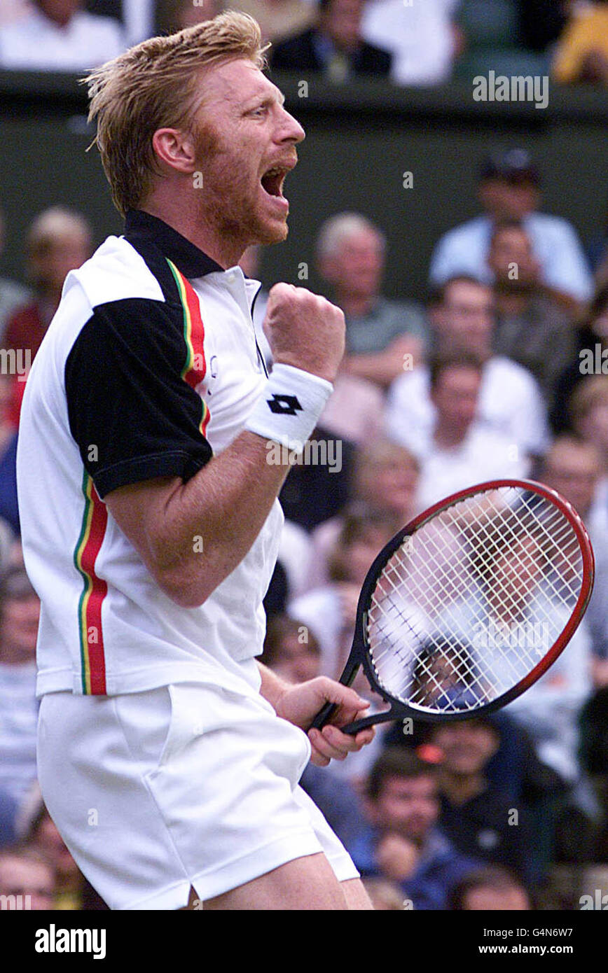 No commercial use. Germany's Boris Becker celebrates his victory ...