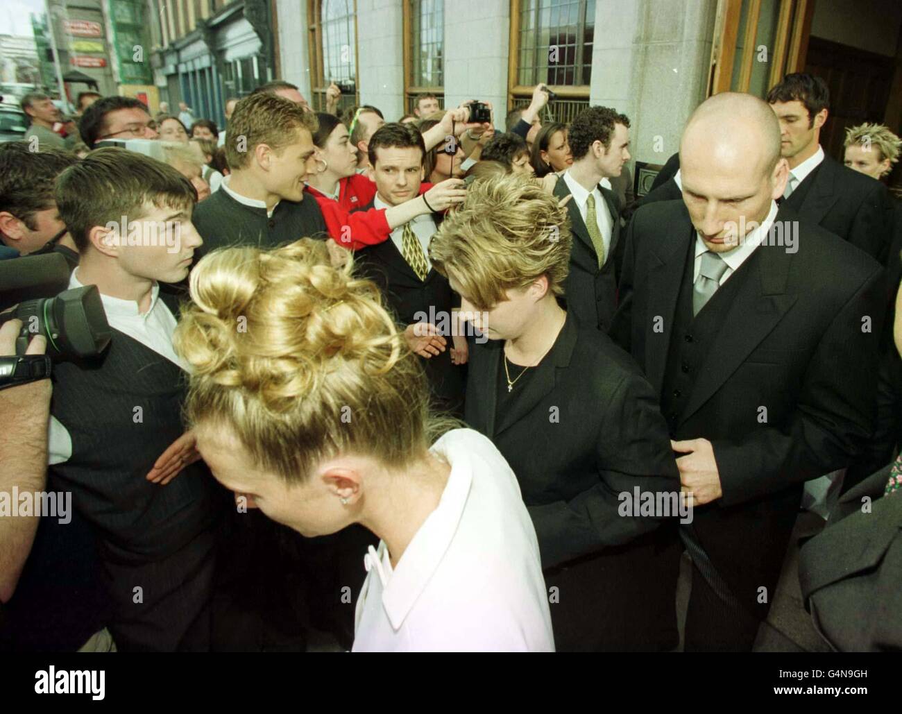 Manchester United defender Jaap Stam (right) leaving the Clarence Hotel ...
