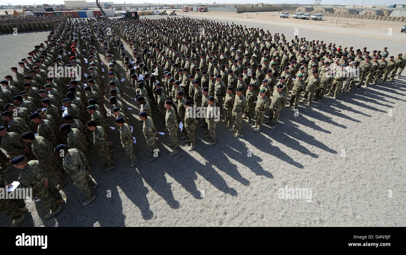 Troops observe the minutes silence at Camp Bastion in Afghanistan ...
