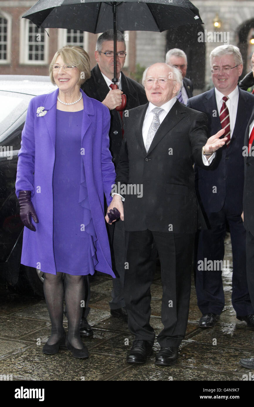 President-elect Michael D Higgins and wife Sabina arrive for his ...