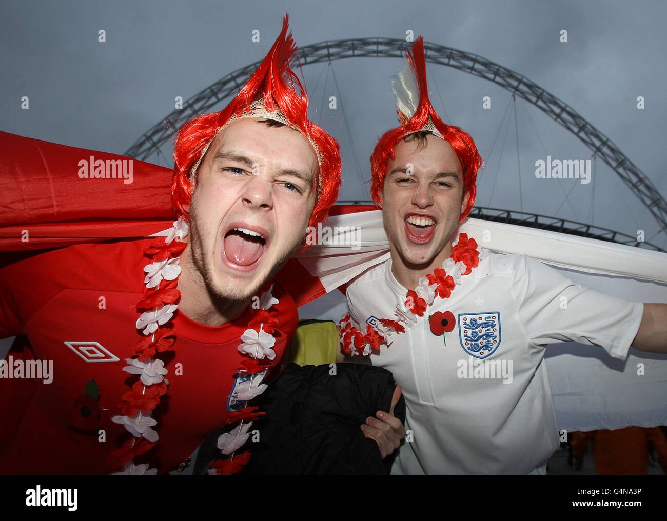 England fans James Thomas and Sam Bond from Norfolk show their support ...