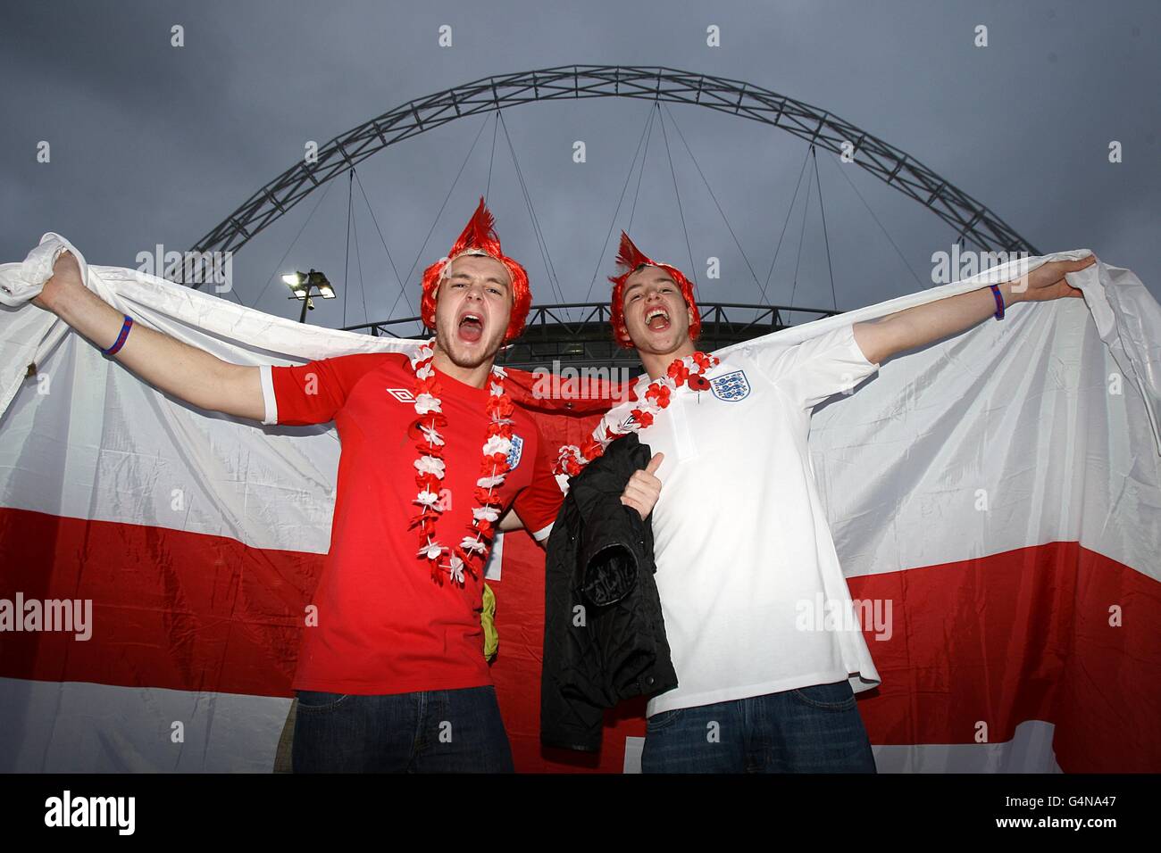 England fans James Thomas and Sam Bond from Norfolk show their support ...