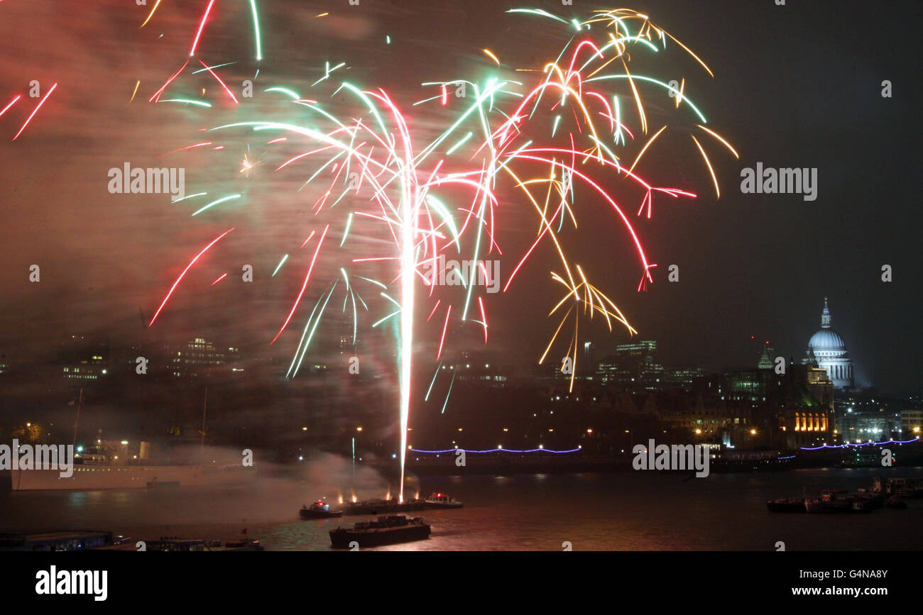 The Lord Mayor's fireworks display over the Thames, London, as part of ...
