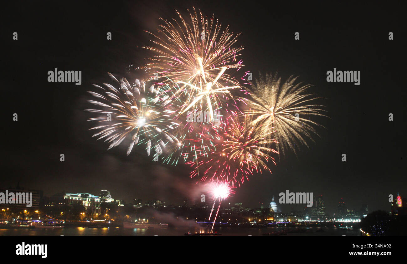 The Lord Mayor's fireworks display over the Thames, London, as part of ...