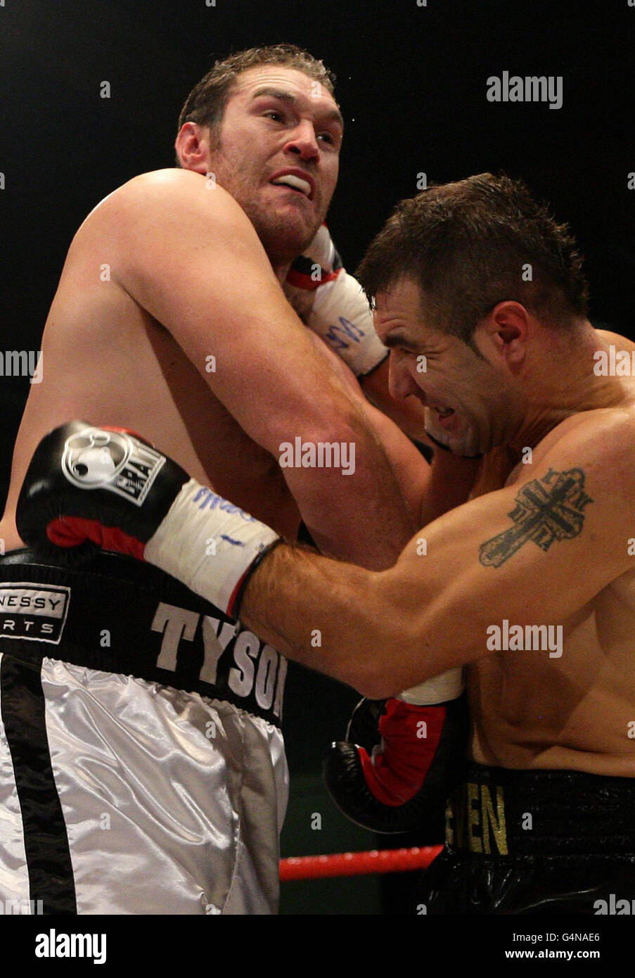 Tyson Fury (left) and Neven Pajkic during the Commonwealth heavyweight ...