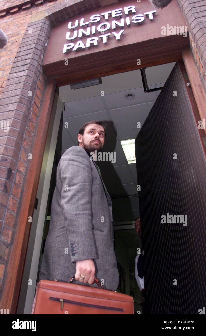 An Ulster Unionist executive member arrives at Glengall Street ...