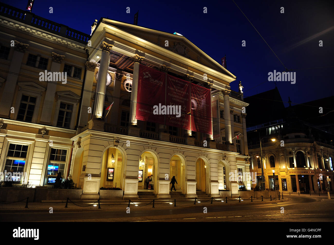 City Views, Wroclaw, Poland. Wroclaw Opera house at night Stock Photo ...