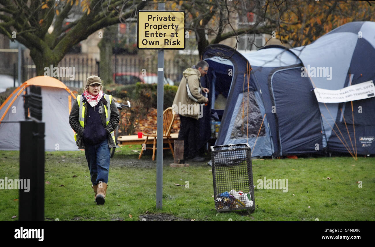 Protester Paddy McManus (left) and Mark Porciani (background), at the ...