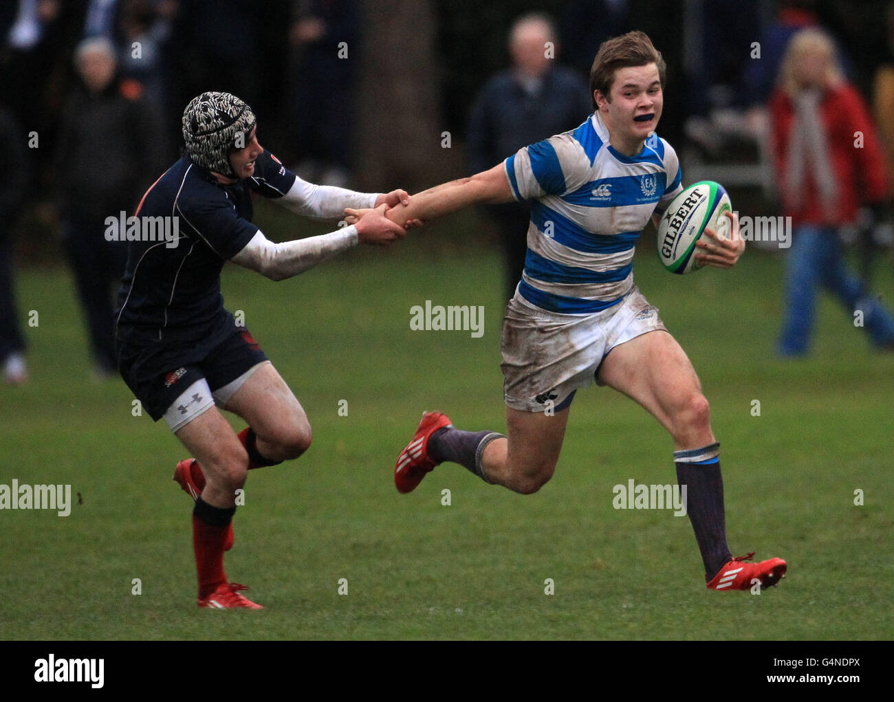 Edinburgh's Chris Dean and Merchistion's Teddy Bonfield during the Semi ...