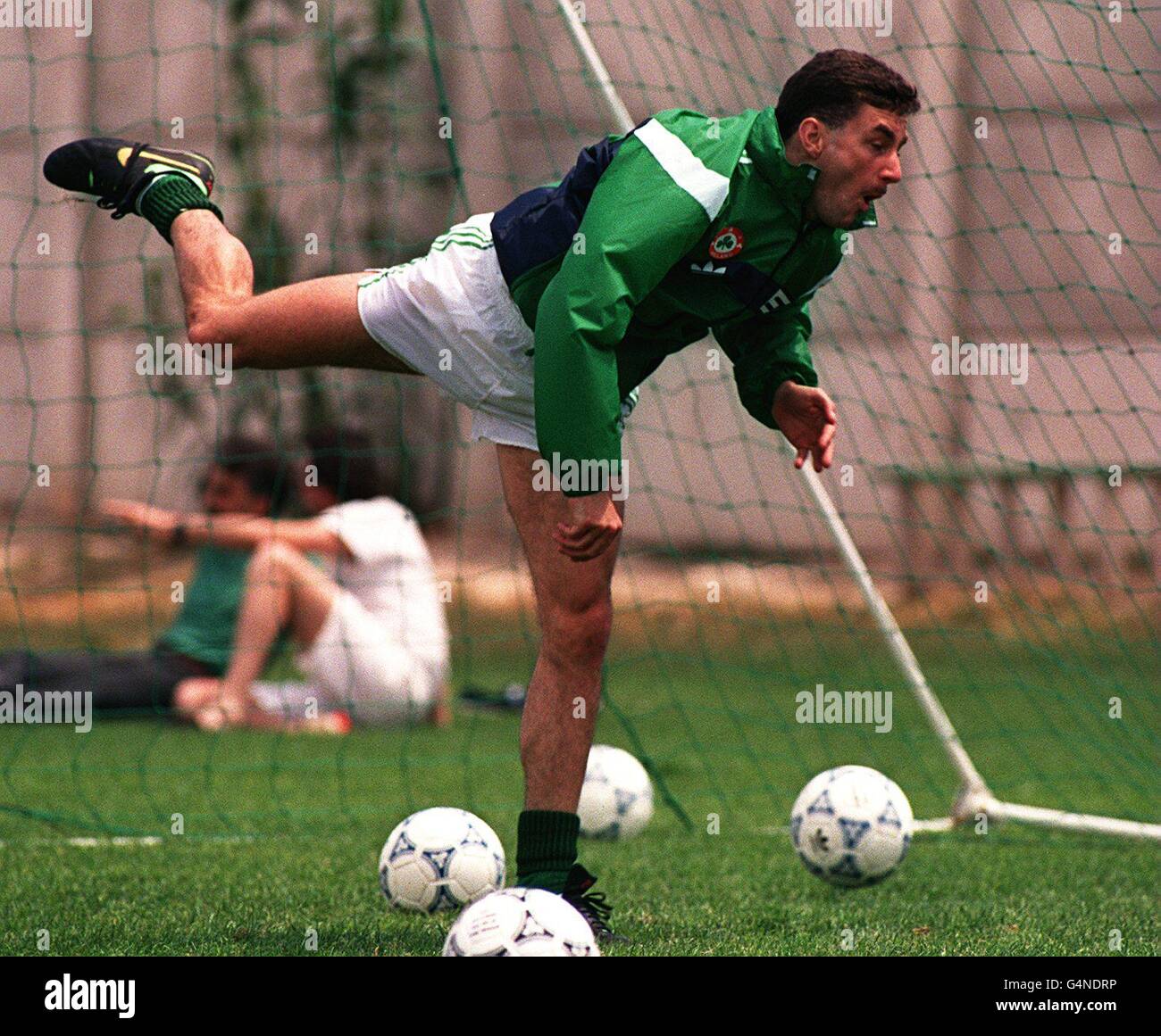 JOHN ALDRIDGE OF EIRE TAKES ON THE ROLE OF GOALKEEPER DURING HIS SOCCER ...