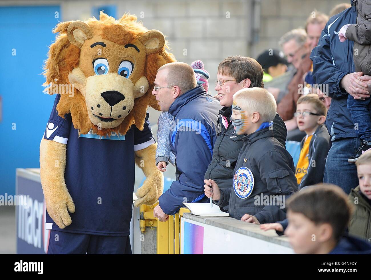 Millwall mascot, Zampa the Lion interacts with fans before kick off ...