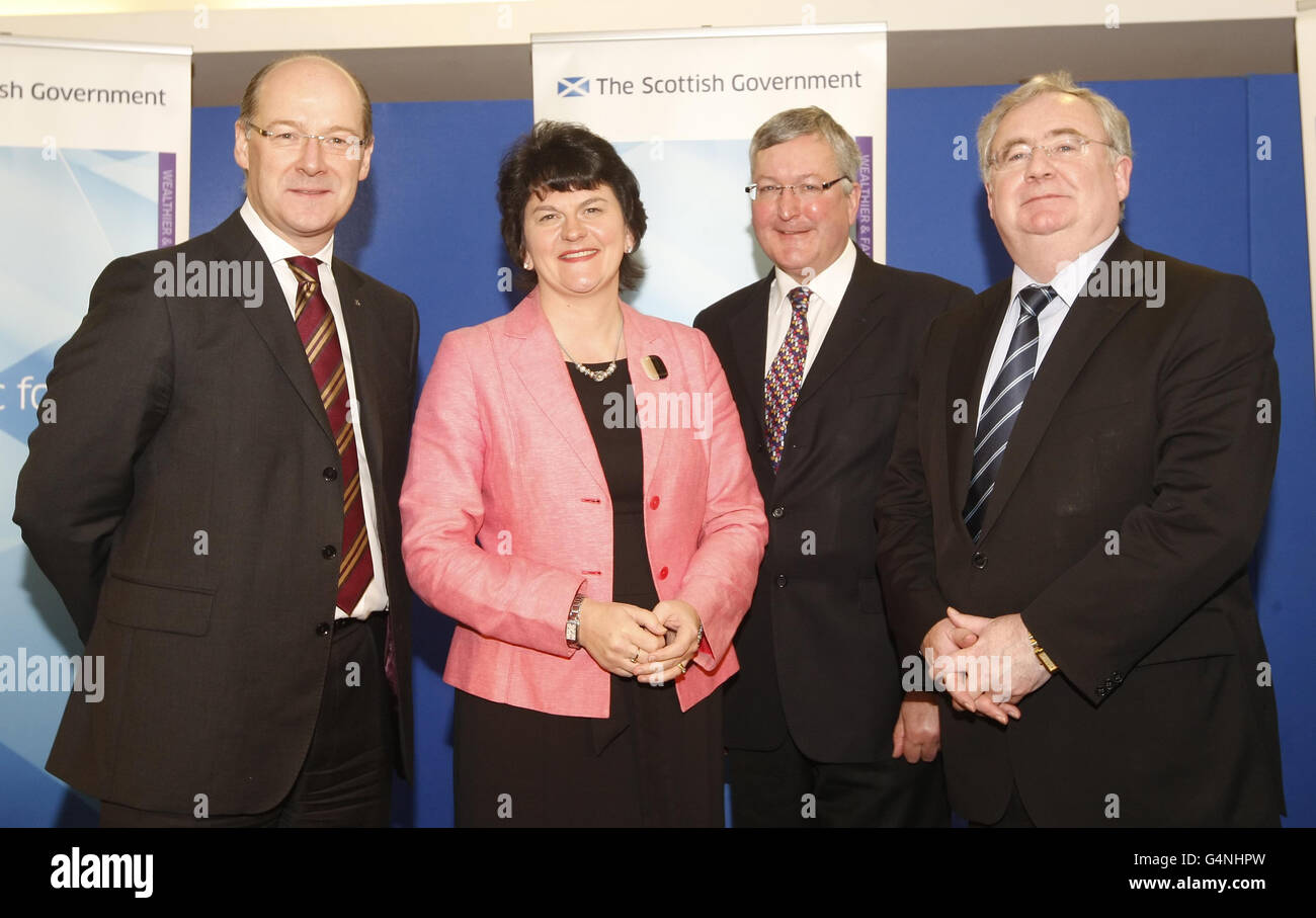 (From left to right) John Swinney, Finance Secretary, Arlene Foster ...