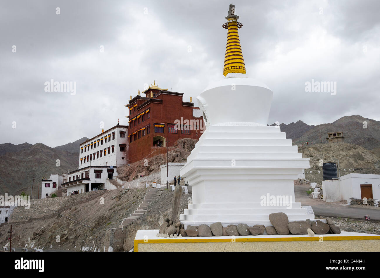 Stupa, or chorten, at Matho Gompa near Leh, Ladakh, Jammu and Kashmir ...