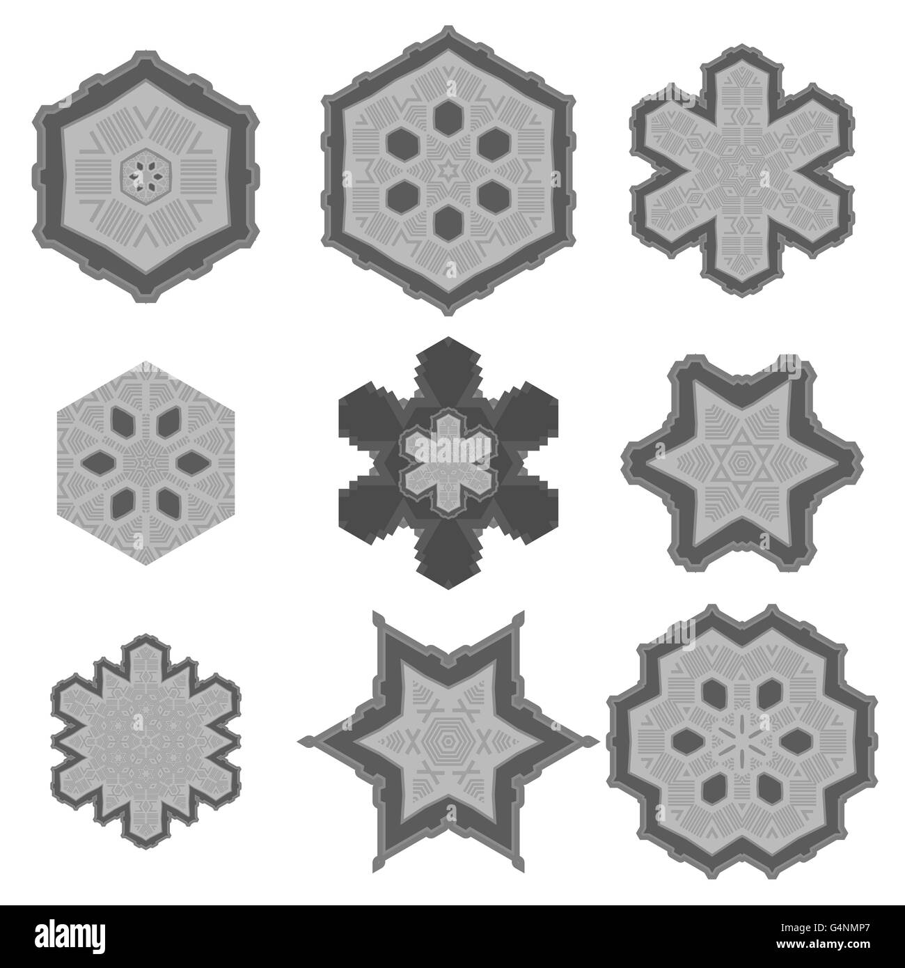 Round geometric ornaments set Black and White Stock Photos & Images - Alamy