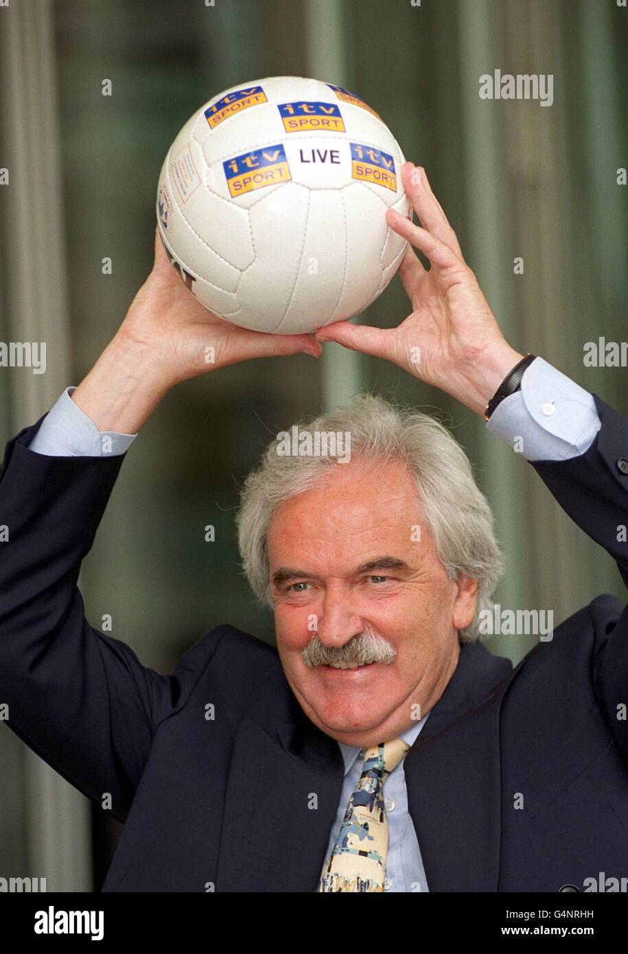 Bbc sports anchorman des lynam news conference in london hi-res stock ...