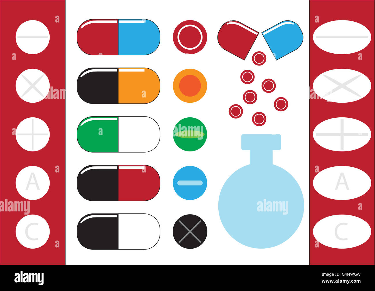 Chemical test tubes and pills icons illustration vector Stock Photo - Alamy