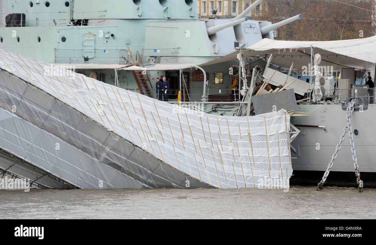 Gangway collapses at HMS Belfast. The gangway leading to HMS Belfast is ...