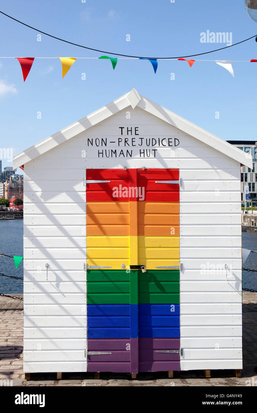 The Rainbow LGBT colors 'non-prejudiced Human Hut'; striped beach box ...