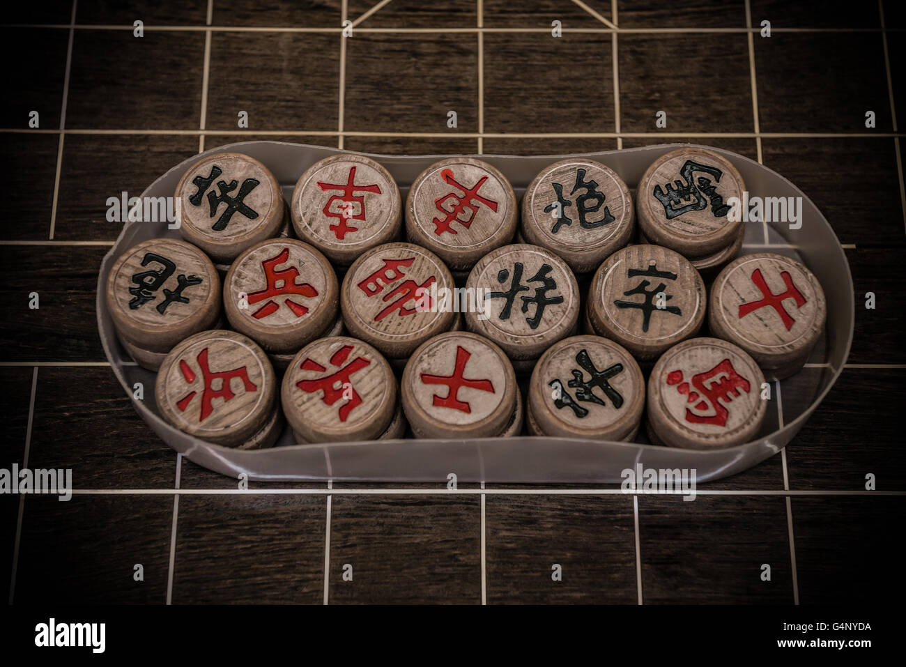 Chinese chesses in a plastic case on chessboard,they are Admiral ...