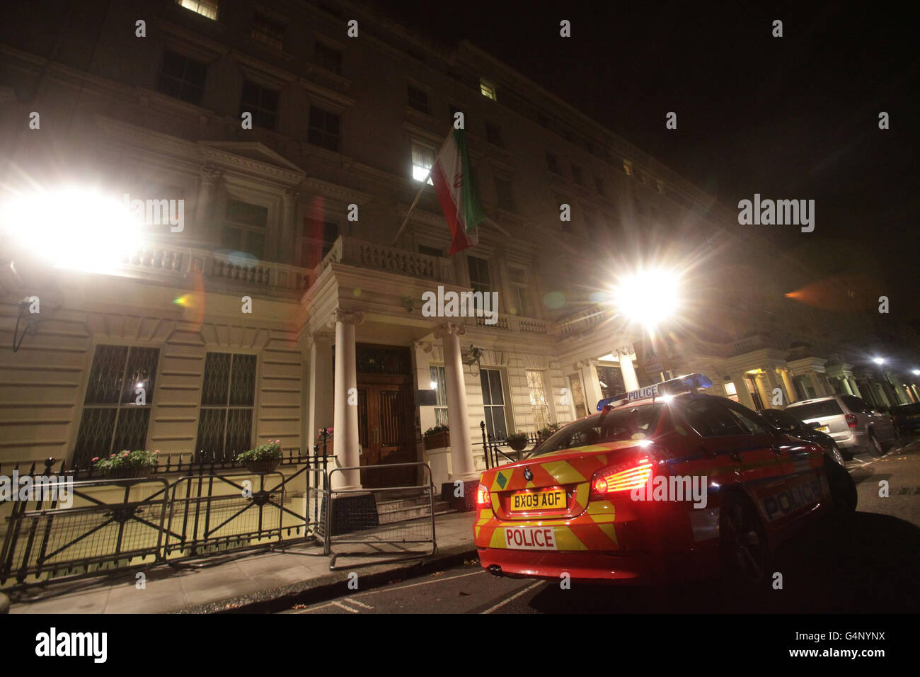 A police car outside the Iranian Embassy in west London Stock Photo - Alamy