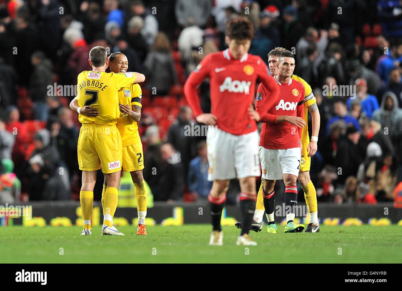 The Manchester United players including Ji-Sung park (centre) stand ...
