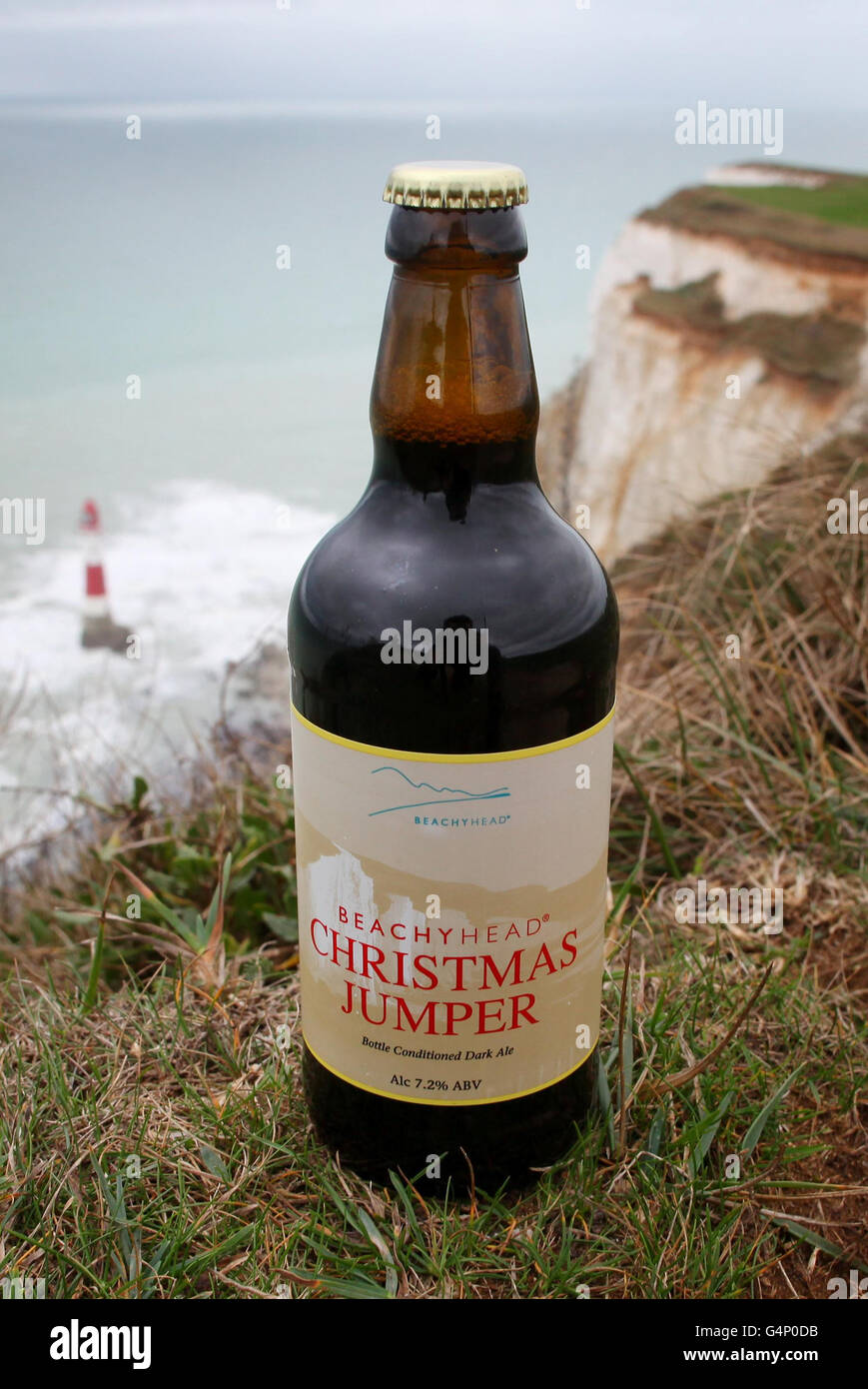 A bottle of Beachy Head Christmas Jumper beer brewed by the Beachy Head ...