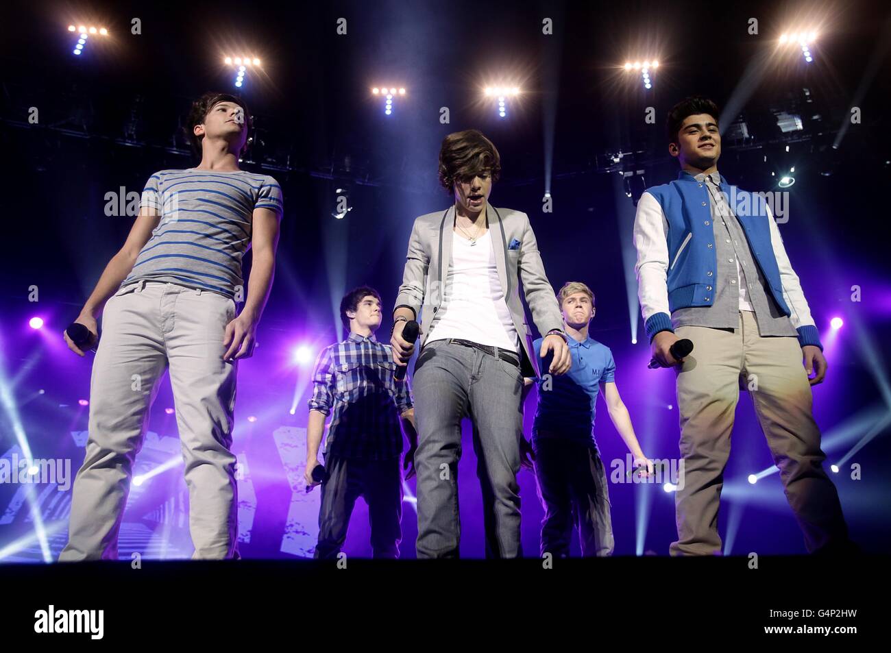 One Direction on stage during the 2011 Capital FM Jingle Bell Ball at ...