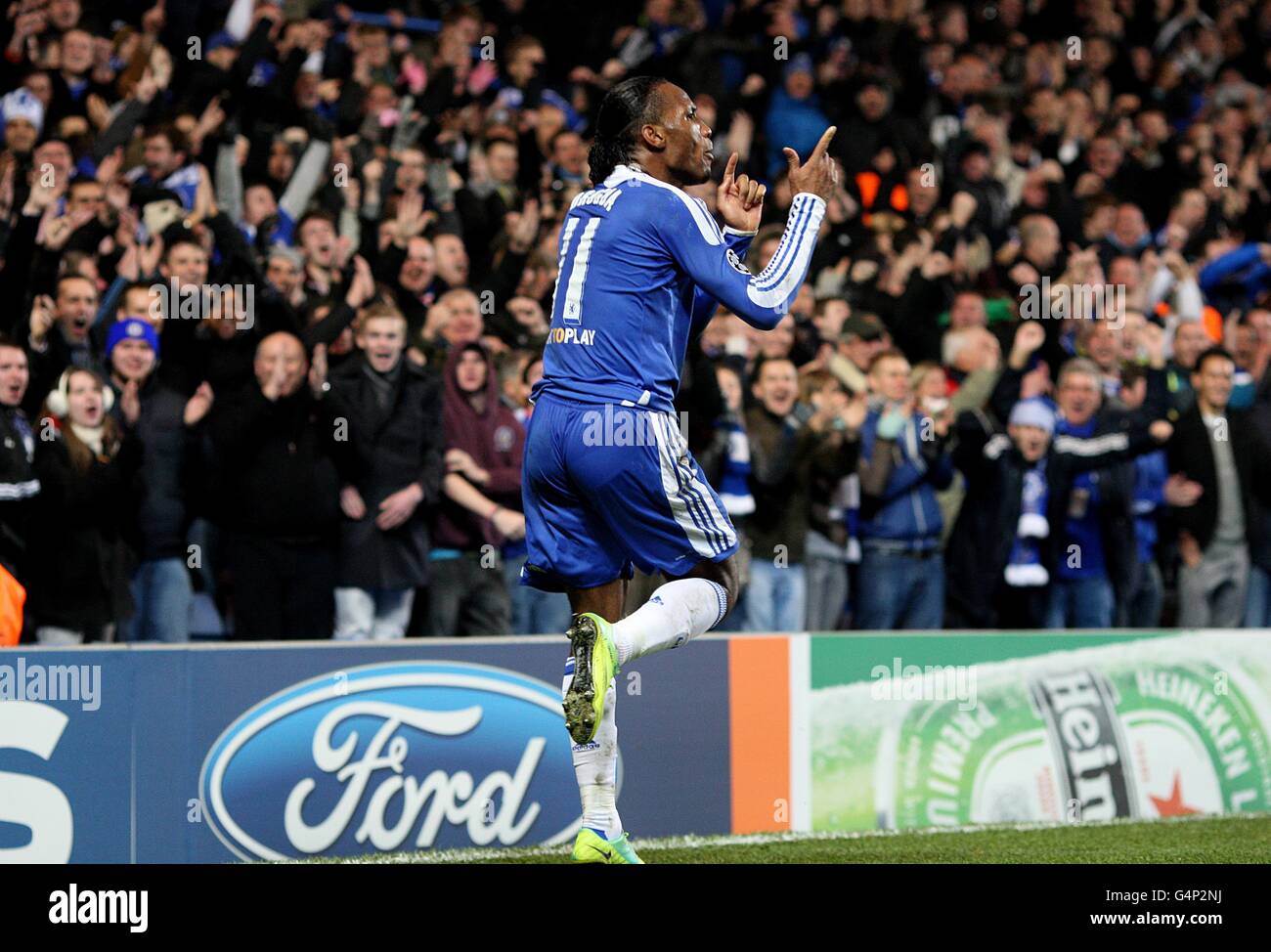 Chelsea's Didier Drogba celebrates scoring his side's third goal of the ...
