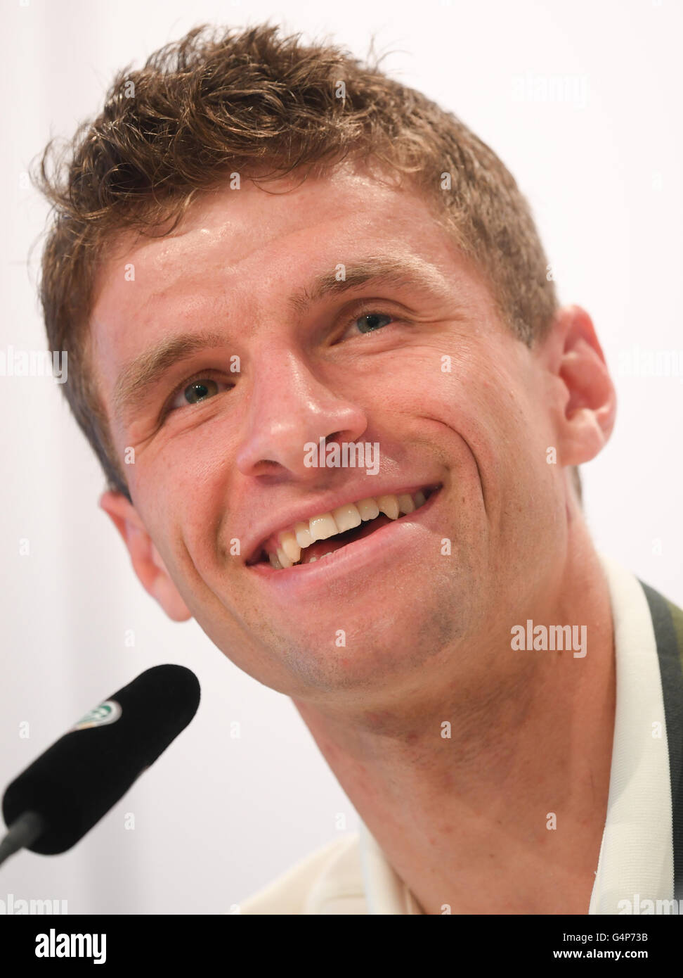 Evian, France. 19th June, 2016. Germany's Thomas Mueller smiles during ...