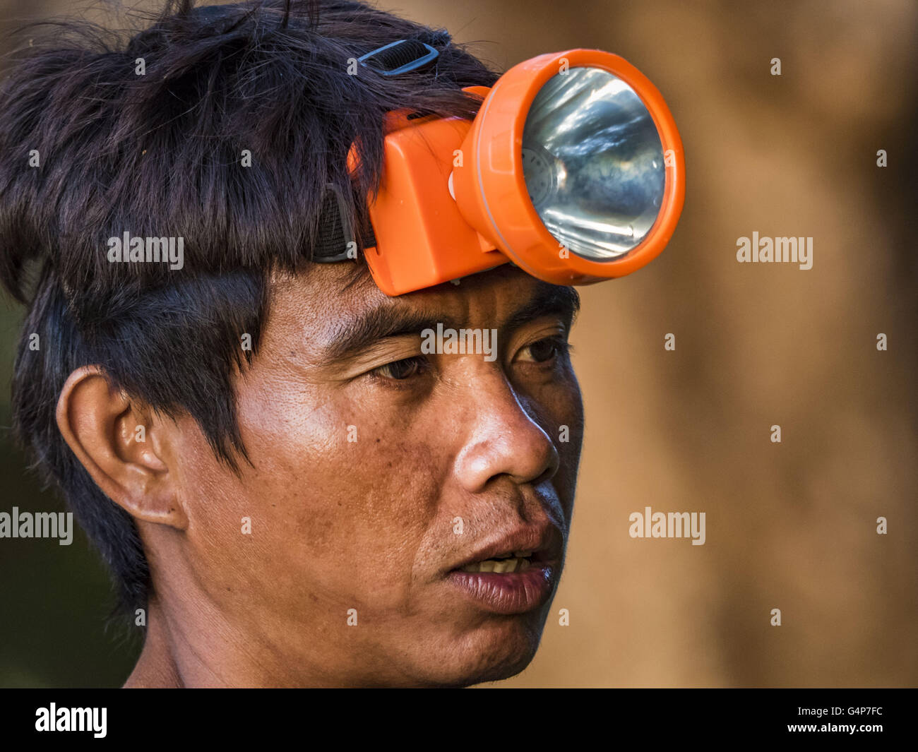 June 19, 2016 - Don Khone, Champasak, Laos - A fisherman with a lantern ...