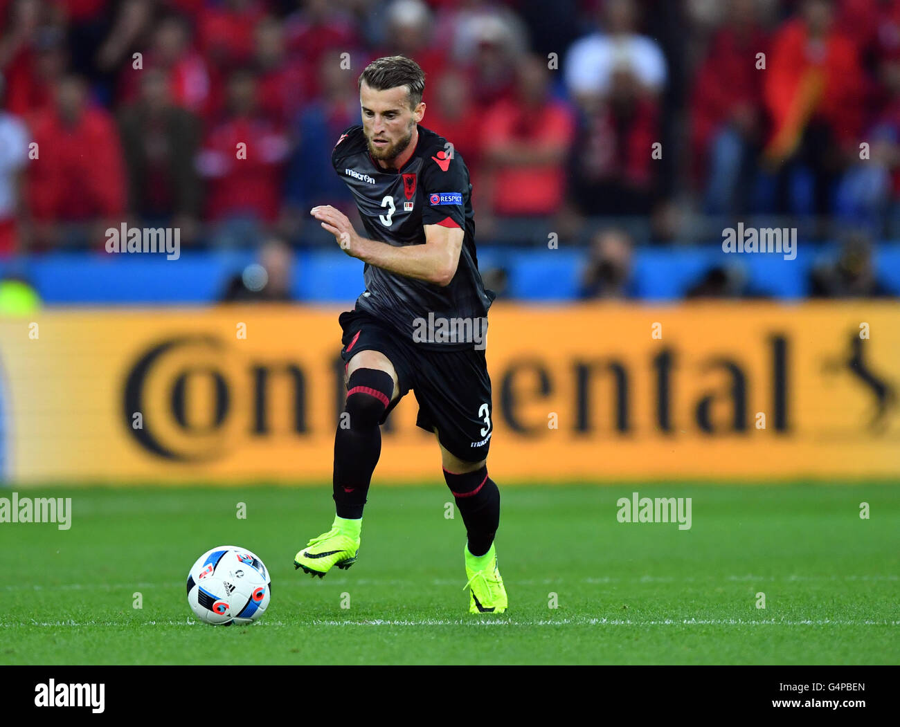 Lyon, France. 19th June, 2016. Ermir Lenjani of Albania controls the ...