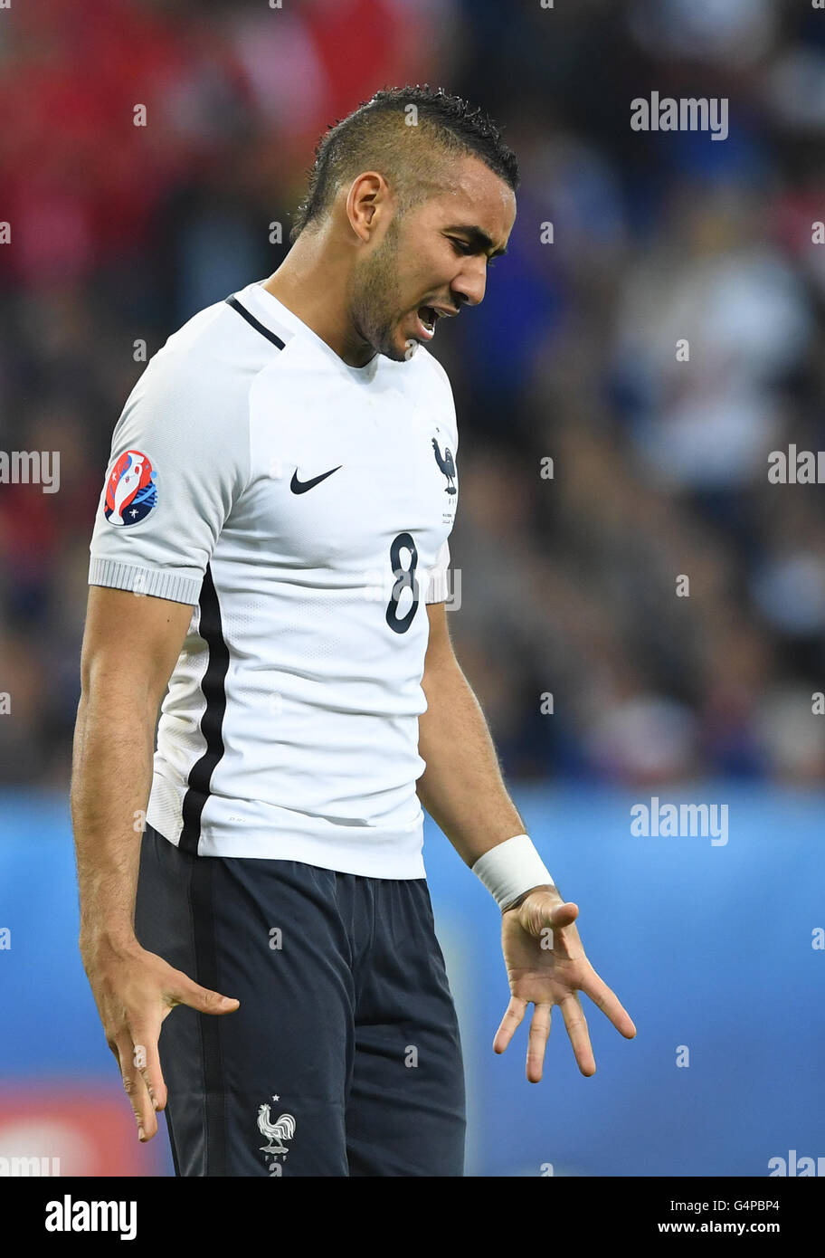 Lille, France. 19th June, 2016. Dimitri Payet of France reacts after missing a chance during the ...