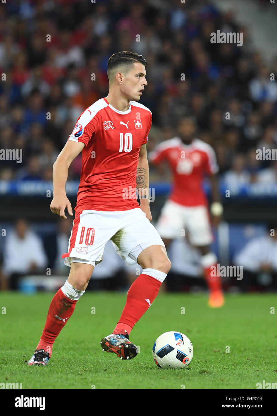 Lille, France. 19th June, 2016. Granit Xhaka of Switzerland controls ...