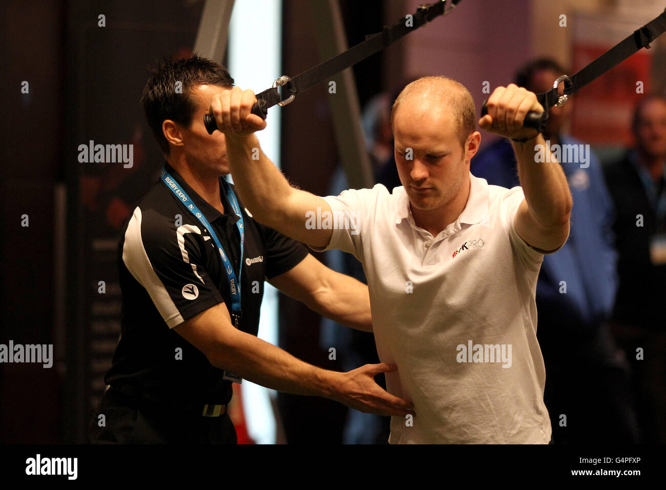 An FKPro Suspended Bodyweight Training rig being demonstrated by Wasp's ...