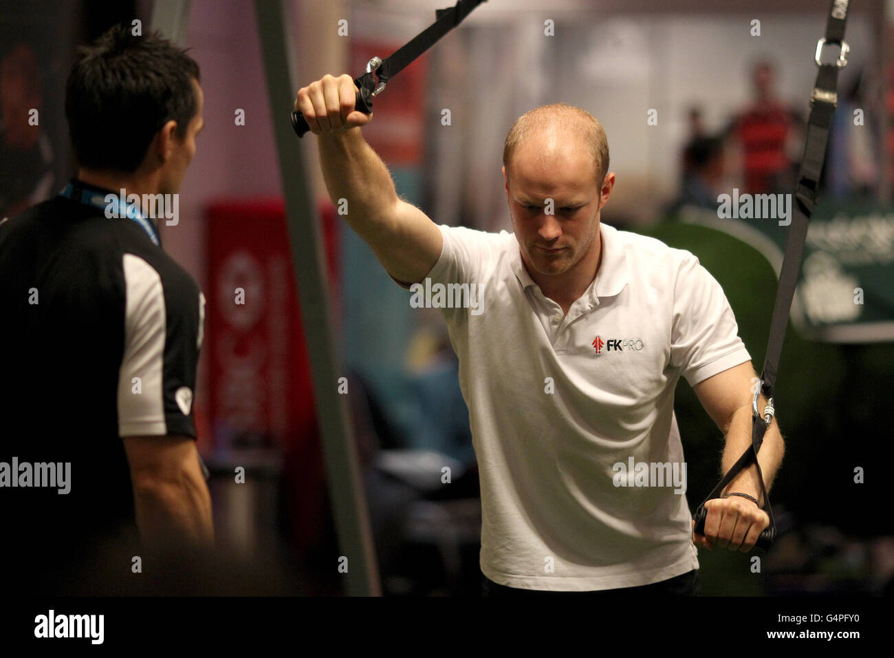An FKPro Suspended Bodyweight Training rig being demonstrated by Wasp's ...