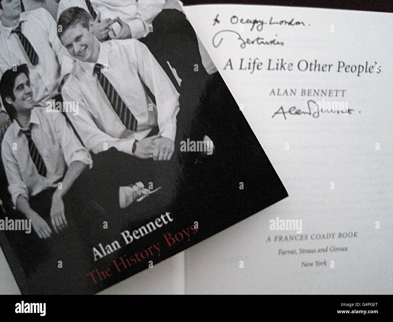 Copies of playwright Alan Bennett's work which he signed during a visit ...