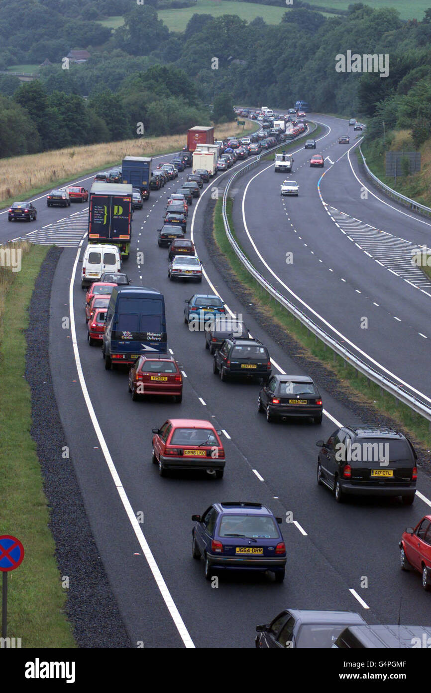 Traffic queues on the A 38 in Devon as the thousands of people who ...
