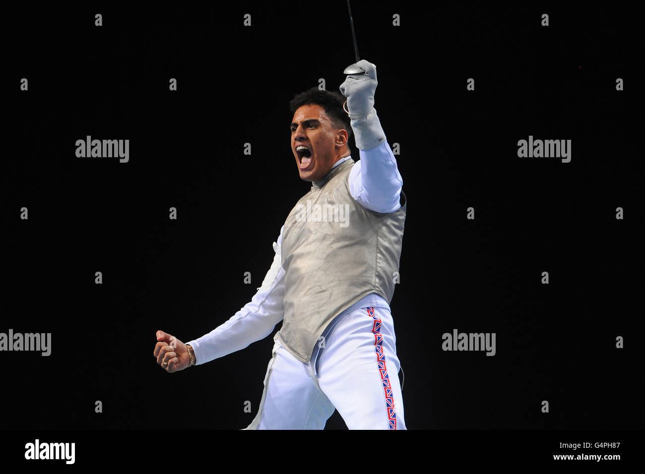 Great Britain's James Davis celebrates victory in the preliminary round ...