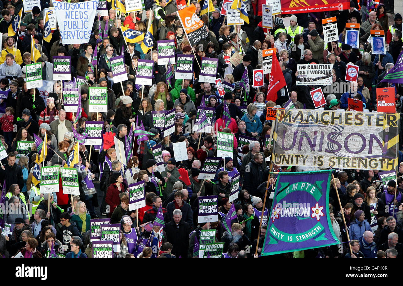 Public sector workers march through Manchester City Centre, as workers ...